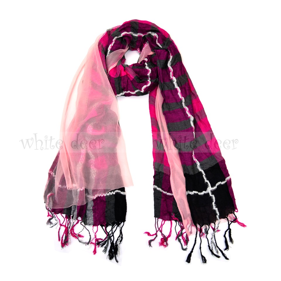 72" Plaids & Checks Double Layer Sewed On Scarf Tear Drop Fringe Multi ...