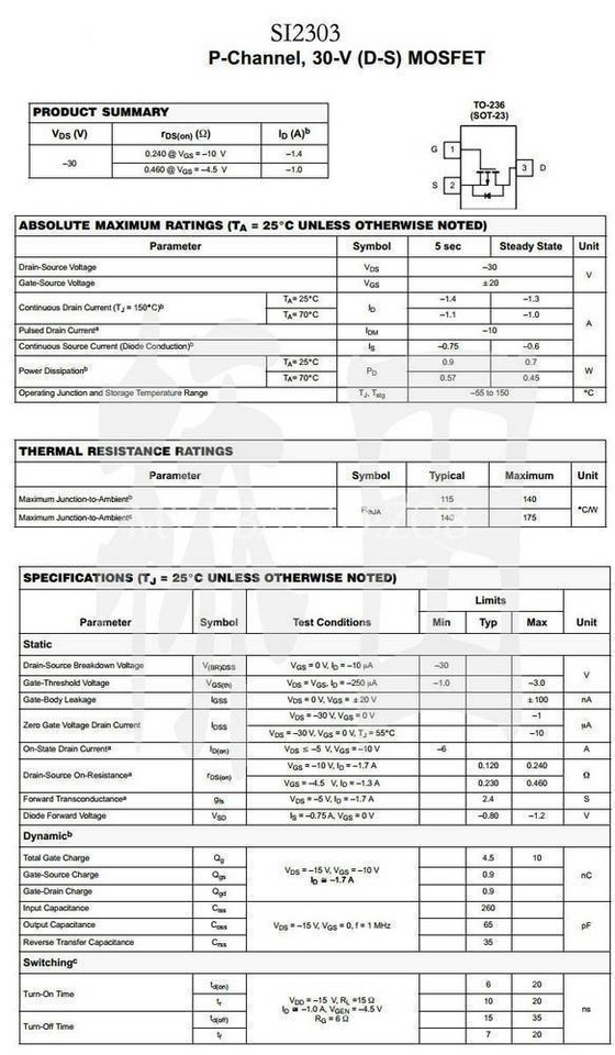 20PCS SI2305 A5SHB 3.5A/8V SOT-23 P-Channel 1.8-V(G-S) MOSFET ...