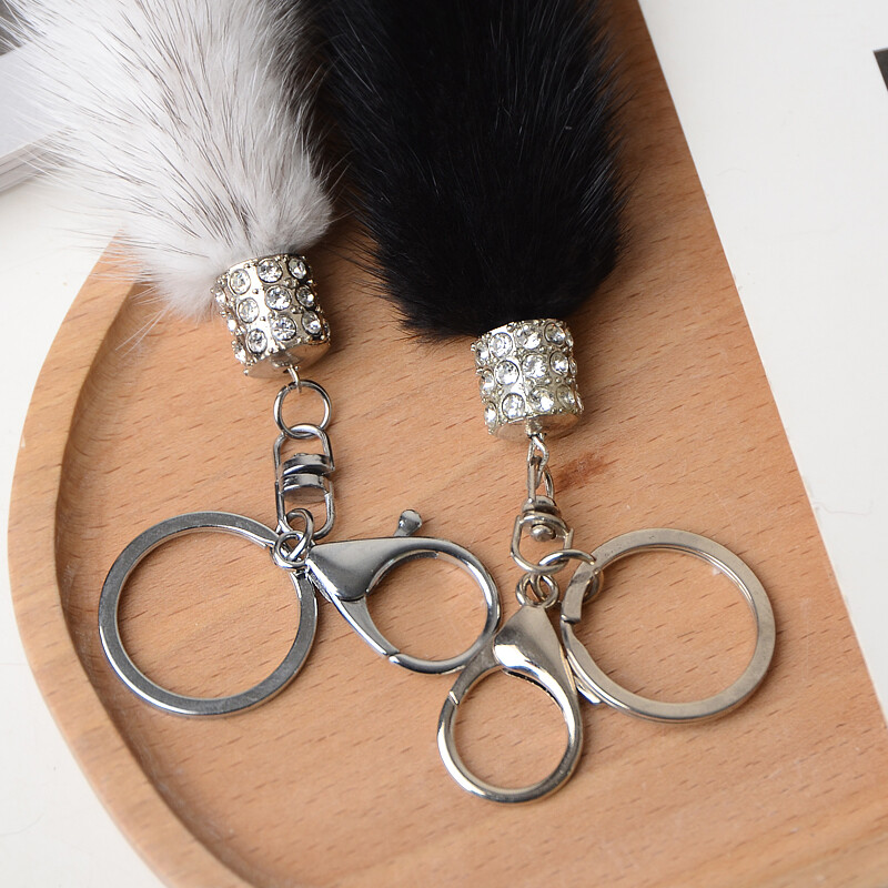 10"-12" Real Mink Fur Tail Keychain Purse Bag Keyring Furry Pendant ...