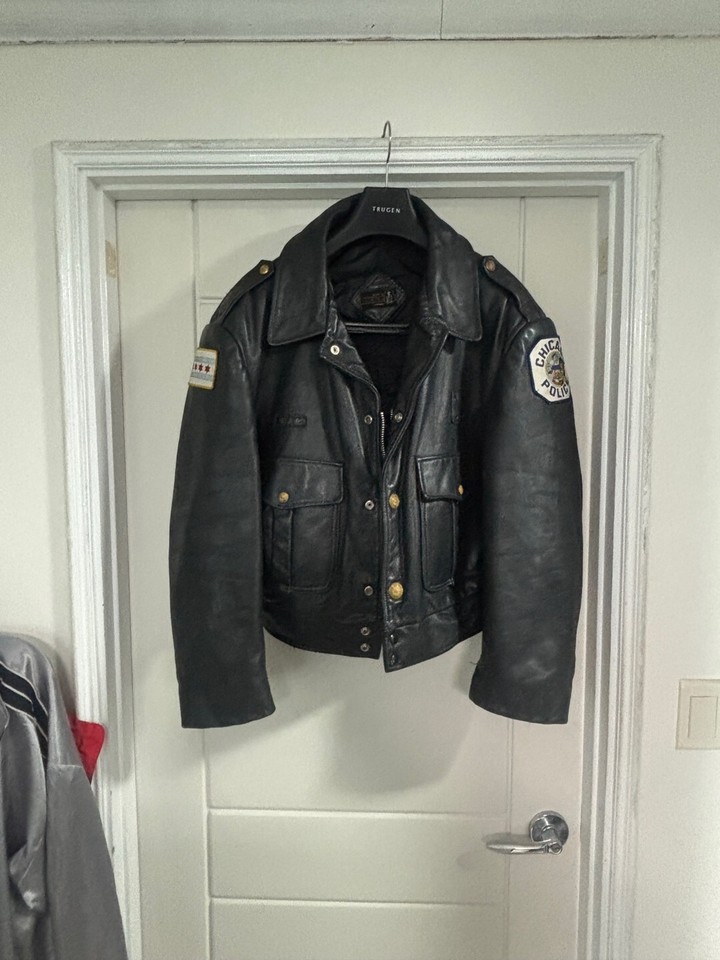 Chicago Police Motorcycle Crop Leather Jacket 2XL 110-115 | eBay