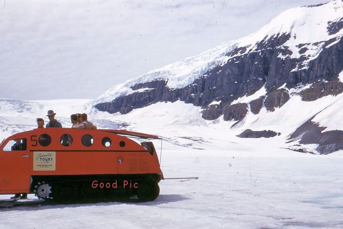 #SL92- Old 35mm Slide Photo- Snowmobile at Glacier-Red Kodachrome 1954 ...