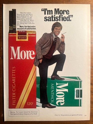 1980 More Menthol Filter Cigarette Print Ad "I'm More Satisfied" 80s ...
