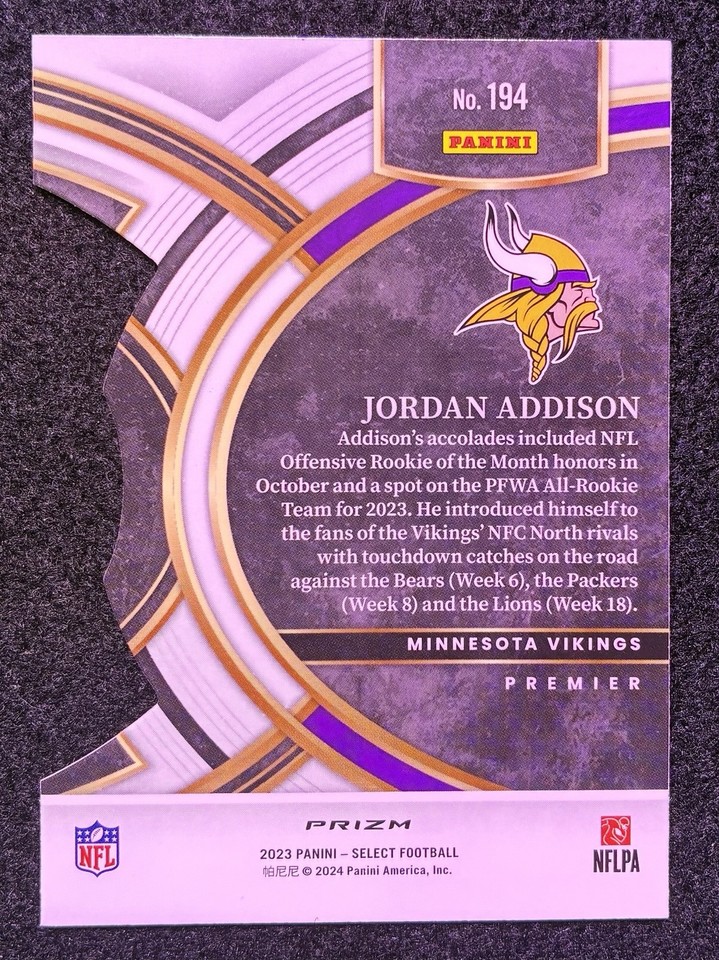 2023 Panini Select -Premier Level ROOKIE Jordan Addison #194 Zebra ...