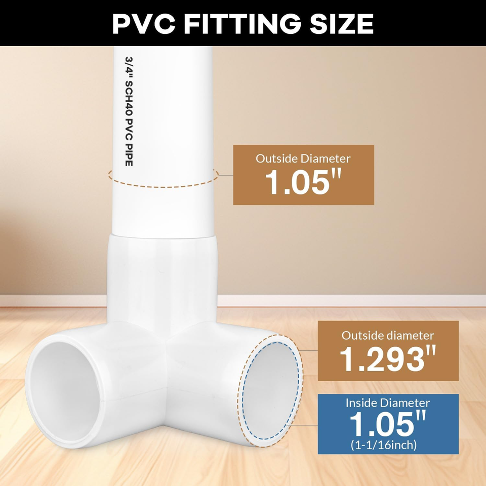 12-Pack 3 Way PVC Fittings 3/4 Inch, Furniture Grade PVC Pipe Connector ...