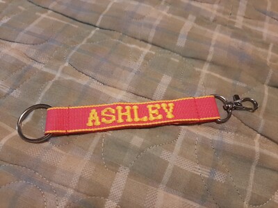 ASHLEY Embroidered Name Strap Key Ring, Keychain with Clasp (PINK) | eBay