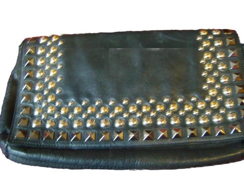 DANIER DESIGNER BLACK LEATHER STUDDED CLUTCH HANDBAG PURSE | eBay