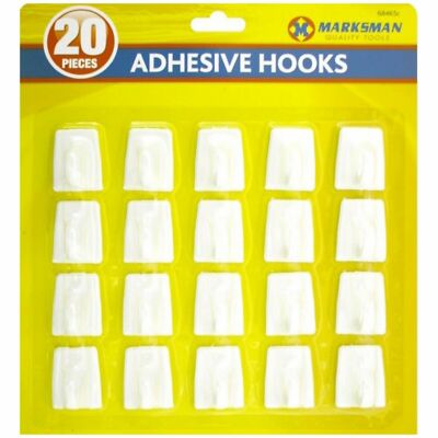20 Self Adhesive Hooks White Plastic Strong Sticky Stick on Wall Door ...