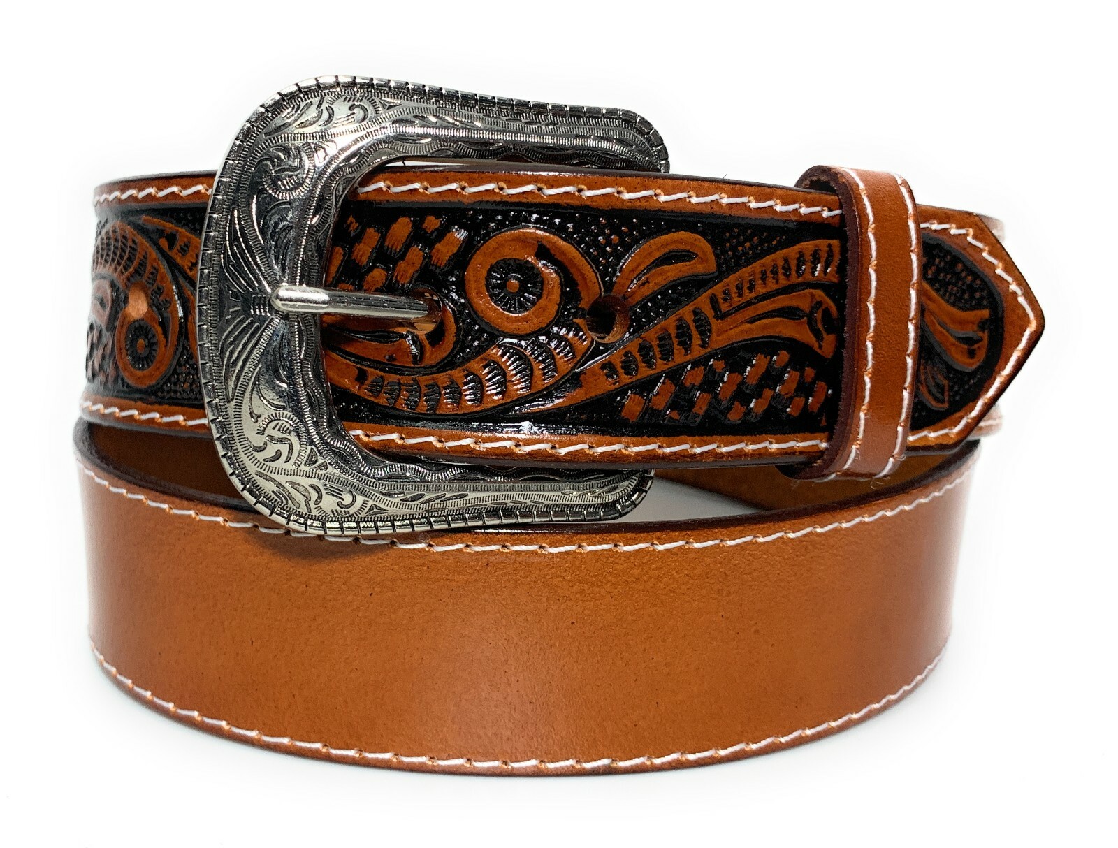 MEN'S WESTERN LEATHER BELT. COWBOY RODEO CASUAL LEATHER BELT FLORAL ...