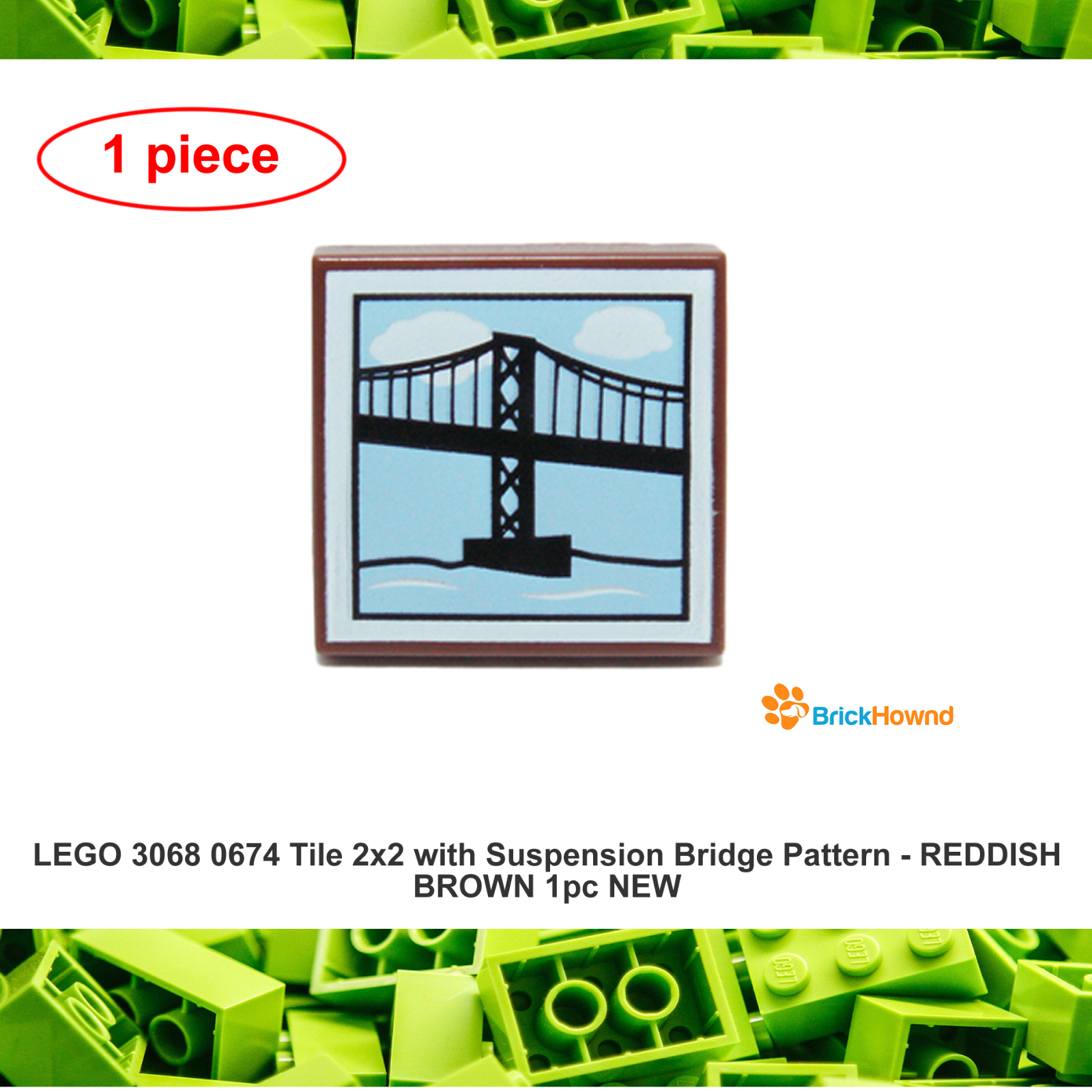 LEGO 3068 0674 Tile 2x2 with Suspension Bridge Pattern - REDDISH BROWN ...
