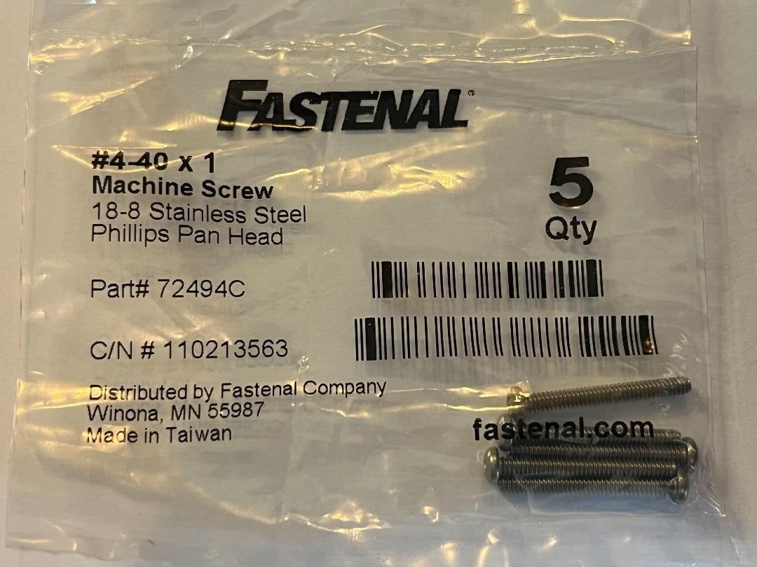 4-40 X 1 Machine Screw GRD 18-8 Stainless Steel 5 Qty Phillips Pan Head ...