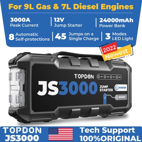 HOT! TOPDON Automotive Jump Starter JS3000 3000 Peak Amp 12V Battery ...
