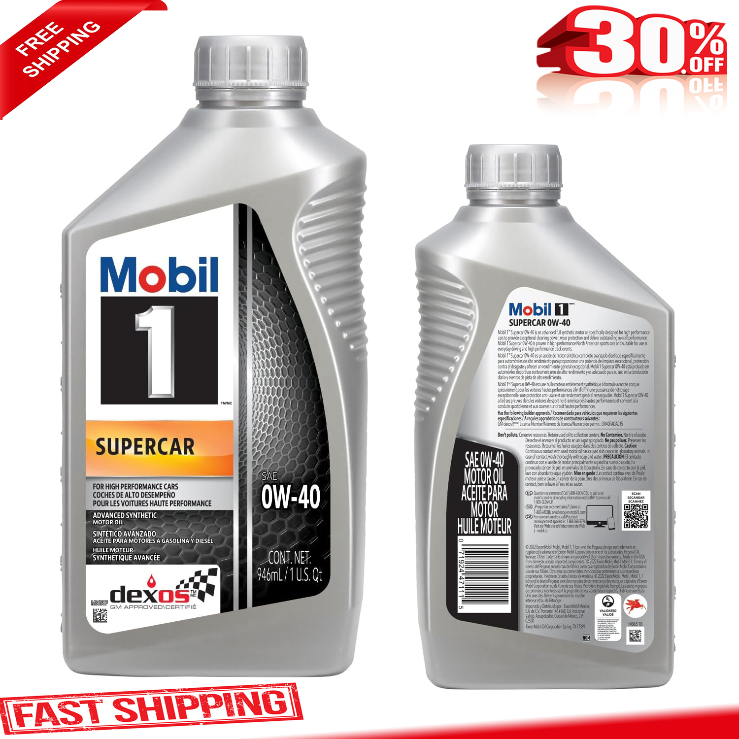 Supercar Advanced Full Synthetic Motor Oil 0W-40 6-pack of 1 Quarts ...