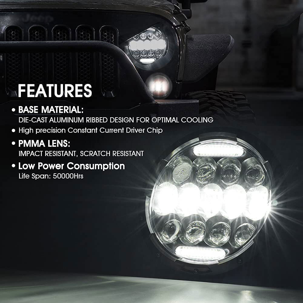 Pair 7" LED Headlights Military Truck For Hummer M998 M923 M35a2 Humvee ...