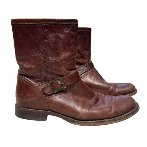 Frye Engineer Brown Leather Boots Motorcycle Zip Buckled Men’s Size 10.5 D | eBay