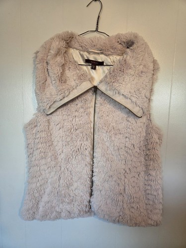 FEVER Faux Fur Zip Front Women's Vest • Ivory • Lined & Pockets • Size ...