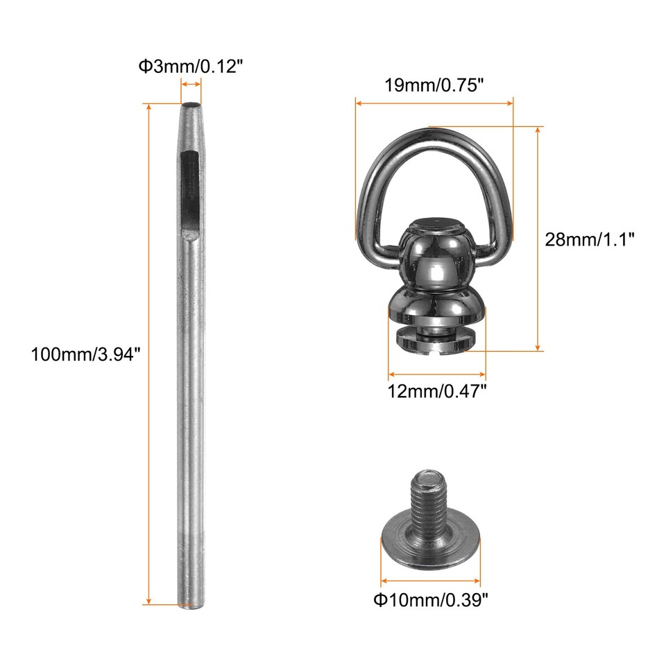 5pcs D-Ring Button Rivets 10mm Brass Studs Rivets with 3mm Hole Punch ...
