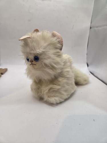 Vintage 1950s Jerry Elsner Cat Plush REAL RABBIT FUR Blue Eyes Bow | eBay