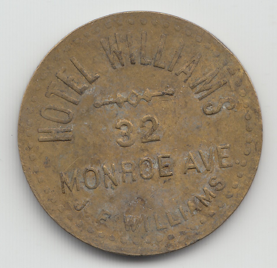 Hotel Williams Good For 5 cents in trade brass token - Detroit Michigan ...