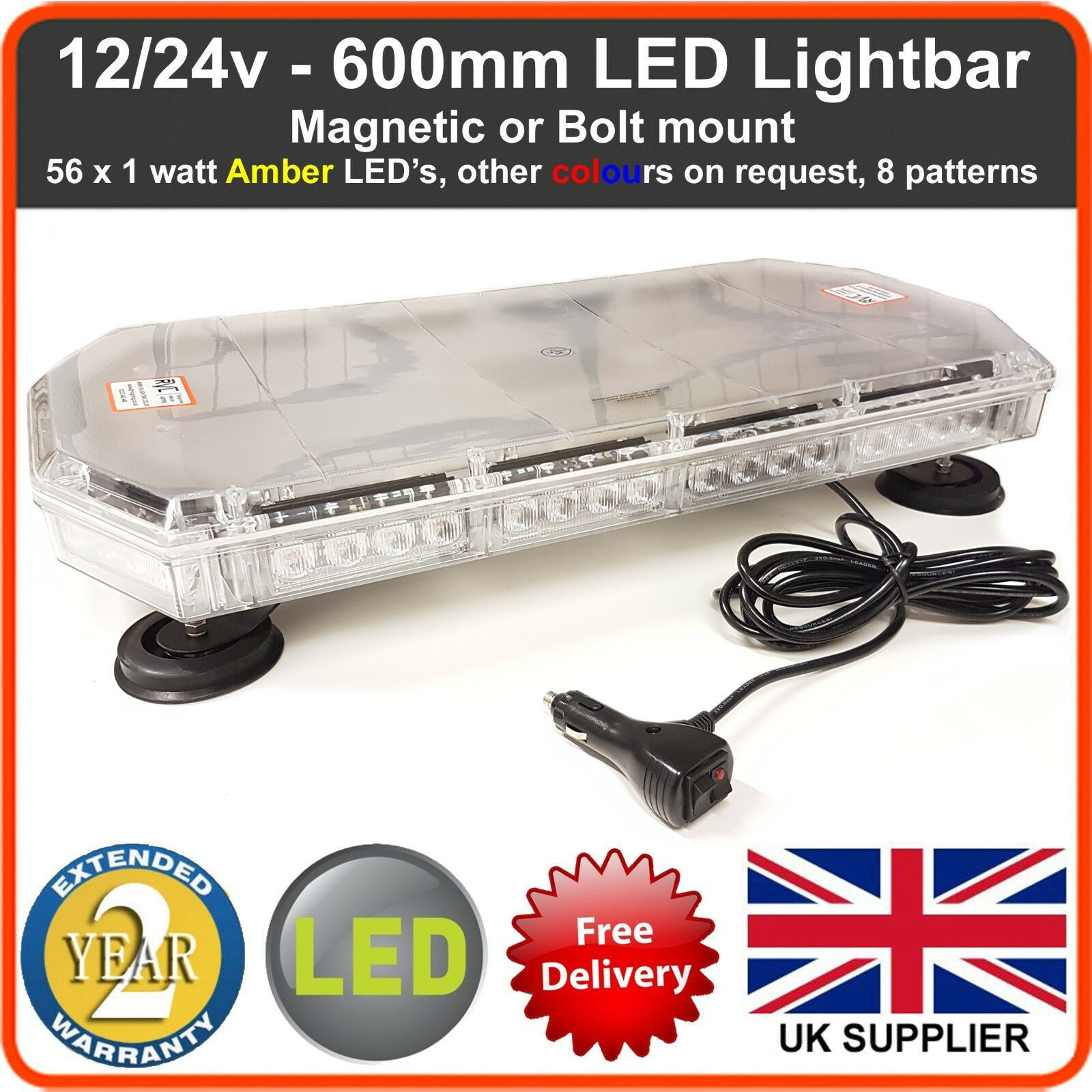 Amber LED Recovery Light bar 600mm 12/24v Flashing Beacon Truck Light ...
