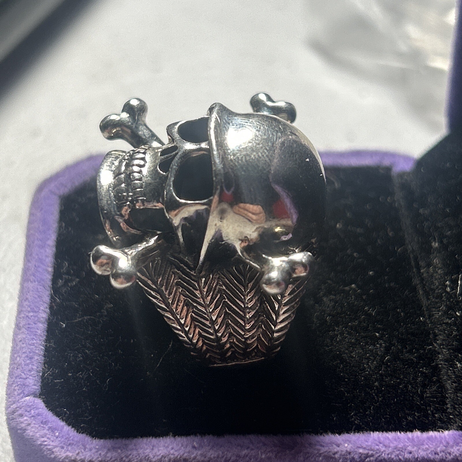 SKULL Bones Face CROSS Ring STERLING 925 Biker Pirat… - Gem