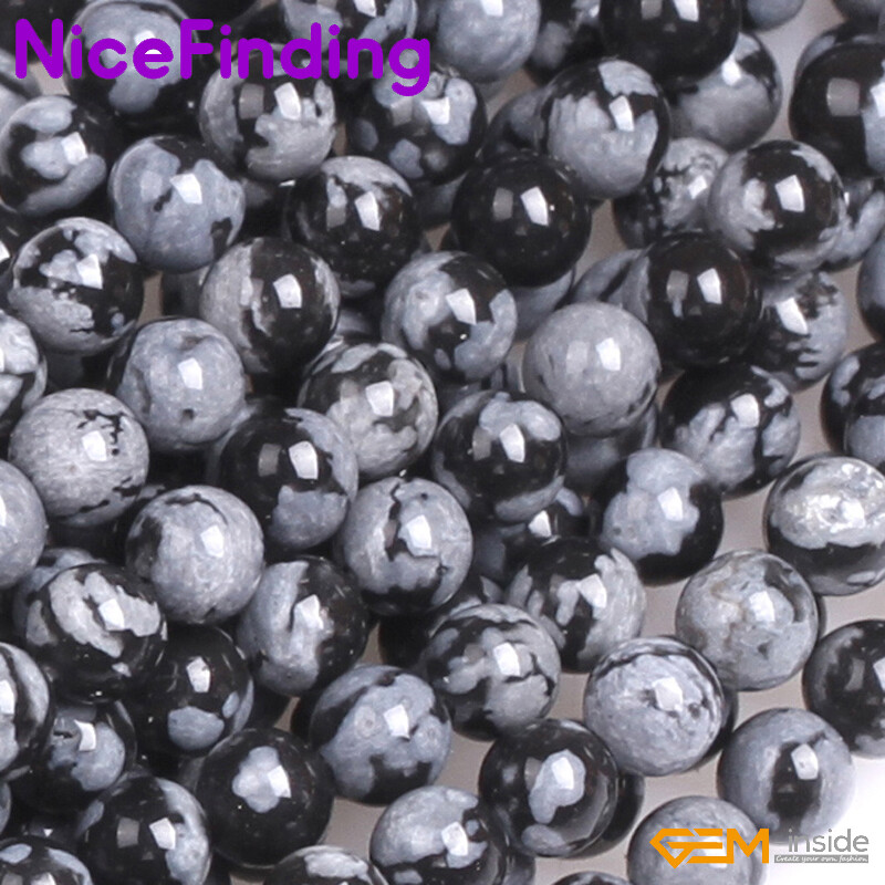 Natural Black Snowflake Obsidian Round Loose Gemstone Beads Jewelry ...