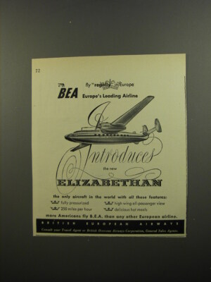 1952 BEA British European Airways Ad - BEA fly regally in Europe | eBay