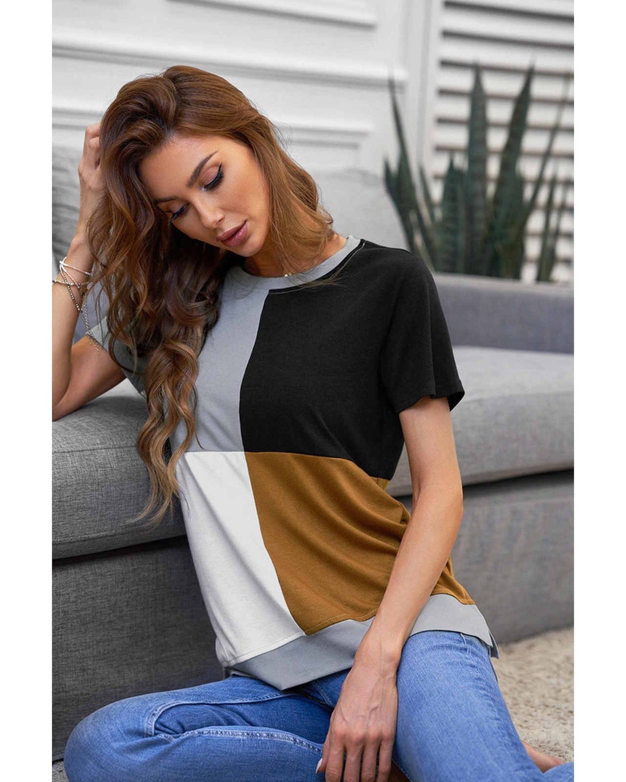 Azura Exchange Luxury Colorblock T-Shirt with Slits. - M | eBay