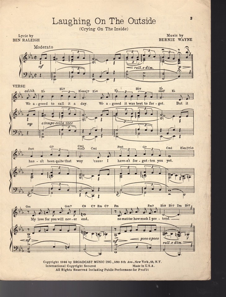 Laughing On The Outside (Crying On The Inside) Sheet Music 1946 | eBay