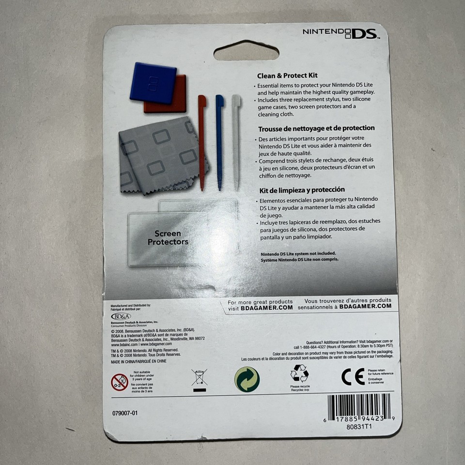 Nintendo DS Clean & Protect Kit Screen Protectors Stylus Game Card ...