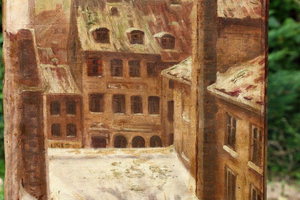 Winter Courtyard With Tenement Houses And Chimneys – Oil Painting On ...