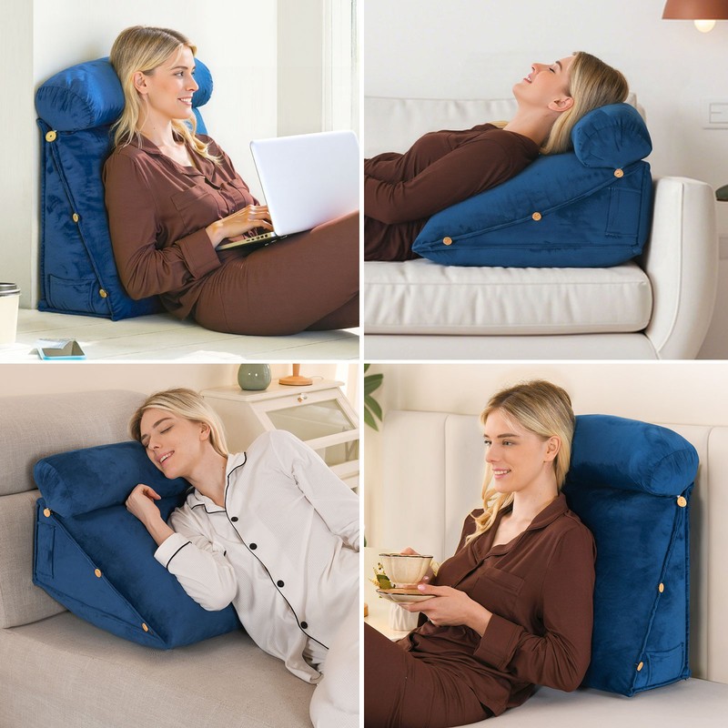 Bed Wedge Reading Pillow with Roll Pillow Soft Triangular Cushion For ...