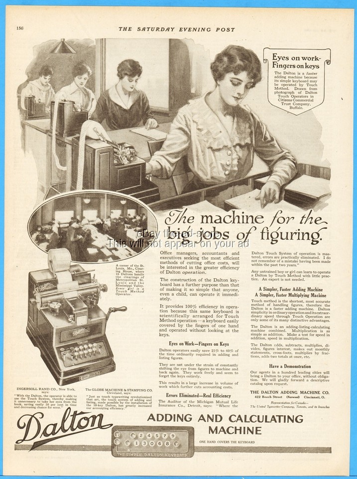 1919 Dalton Adding Machine Cincinnati Ohio St Louis MO Clearing House ...