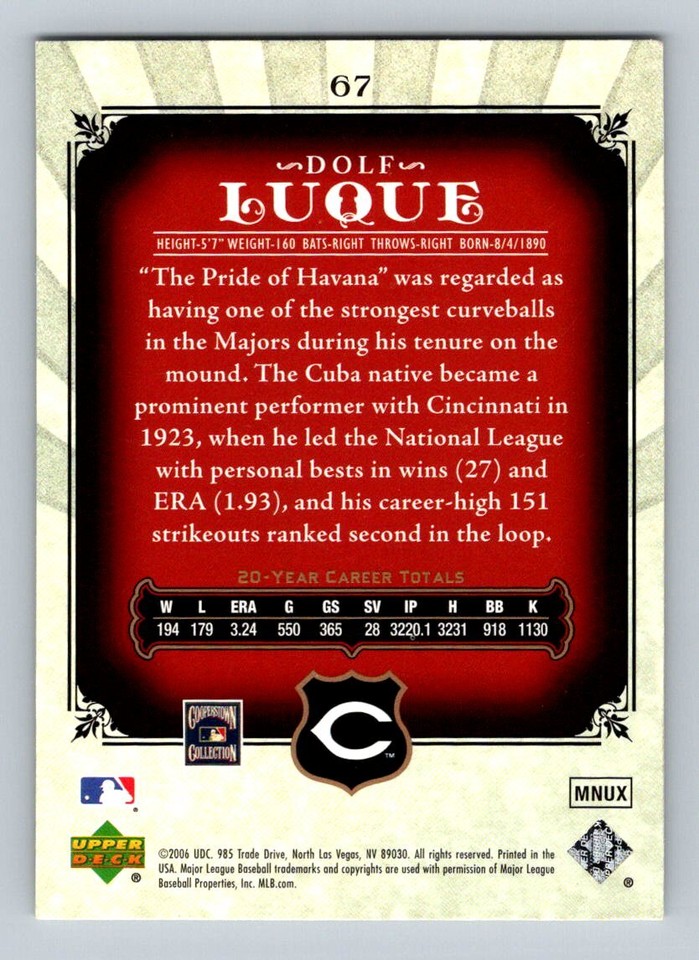 2006 SP Legendary Cuts #67 Dolf Luque | eBay