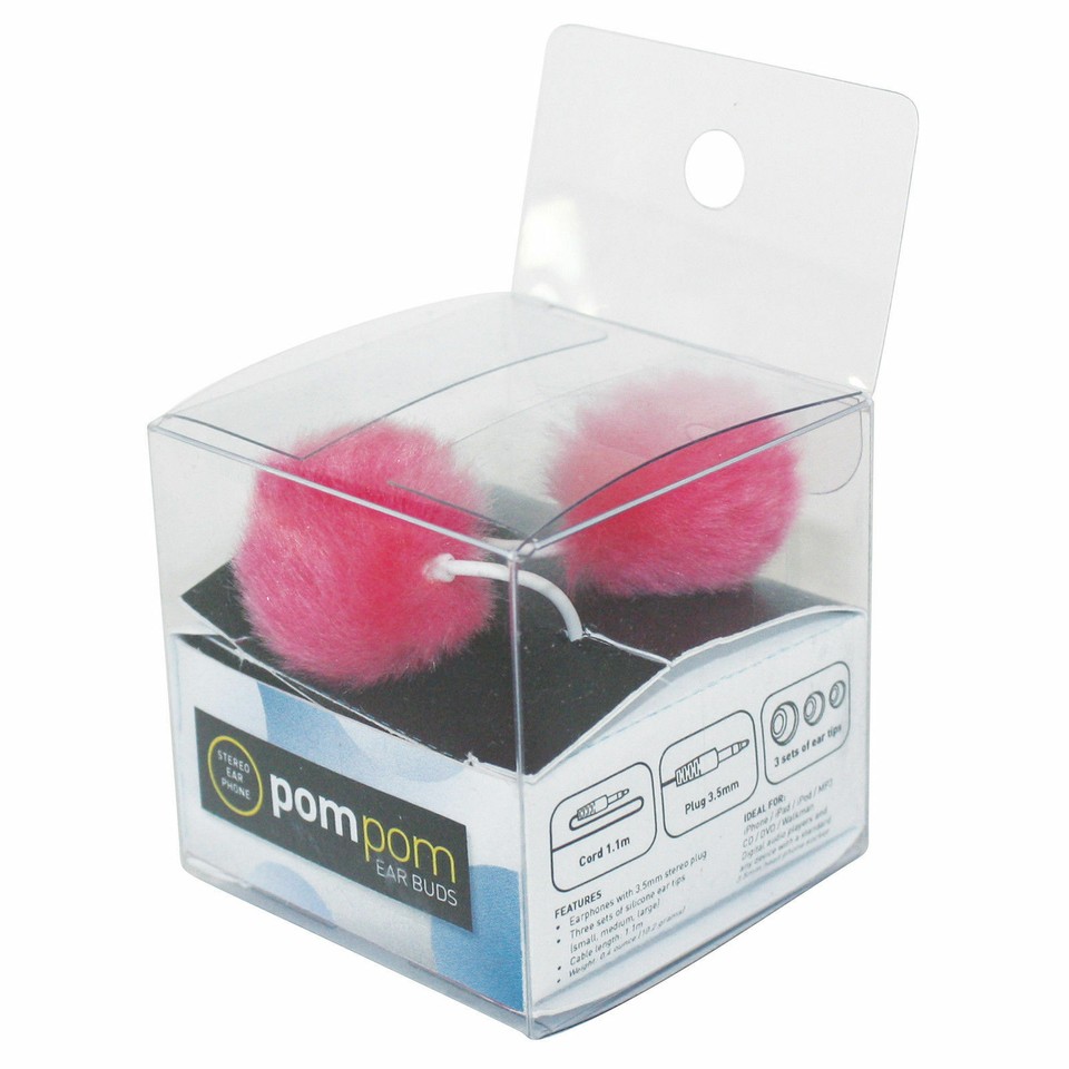 POM POM EARBUDS -PINK - Stereo Phone MP3 Faux Fur Earphones **FREE ...