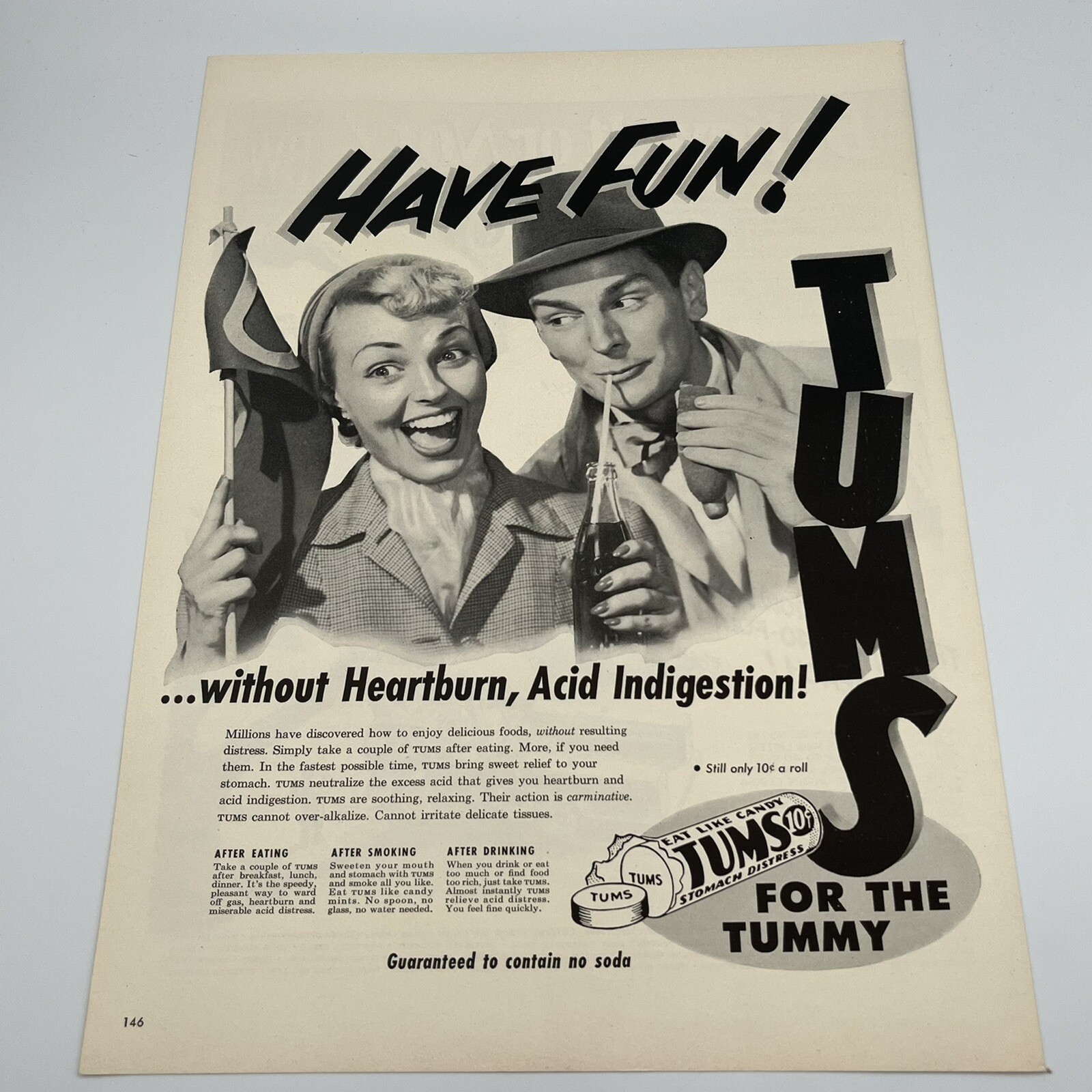 Tums Antacid 1953 Vintage Print Ad 10"x14" Have Fun Tums for the tummy ...