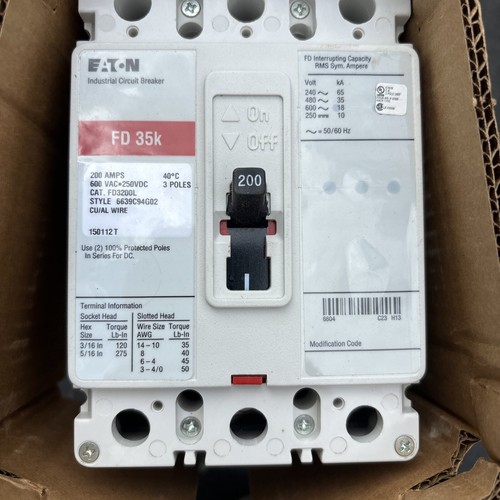 Eaton FD3060L 600v 60 Amp 3 Pole Bolt On Circuit Breaker. Will Ship ...