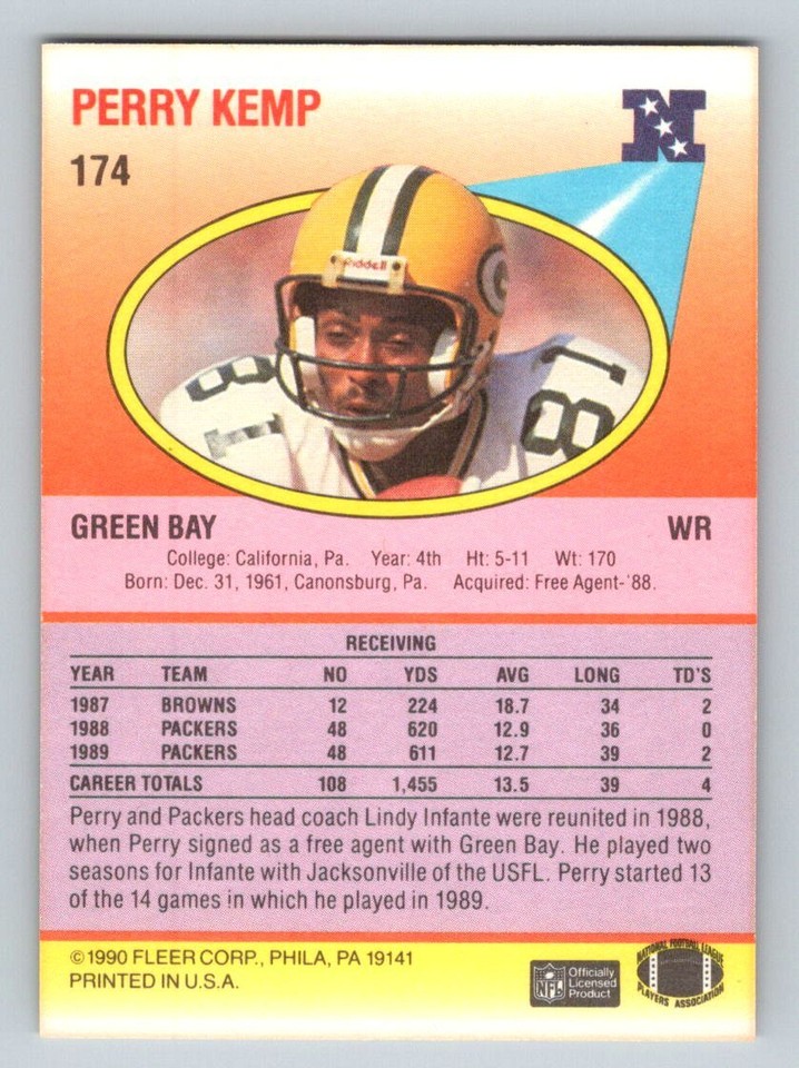 1990 Fleer #174 Perry Kemp Green Bay Packers Football Card | eBay