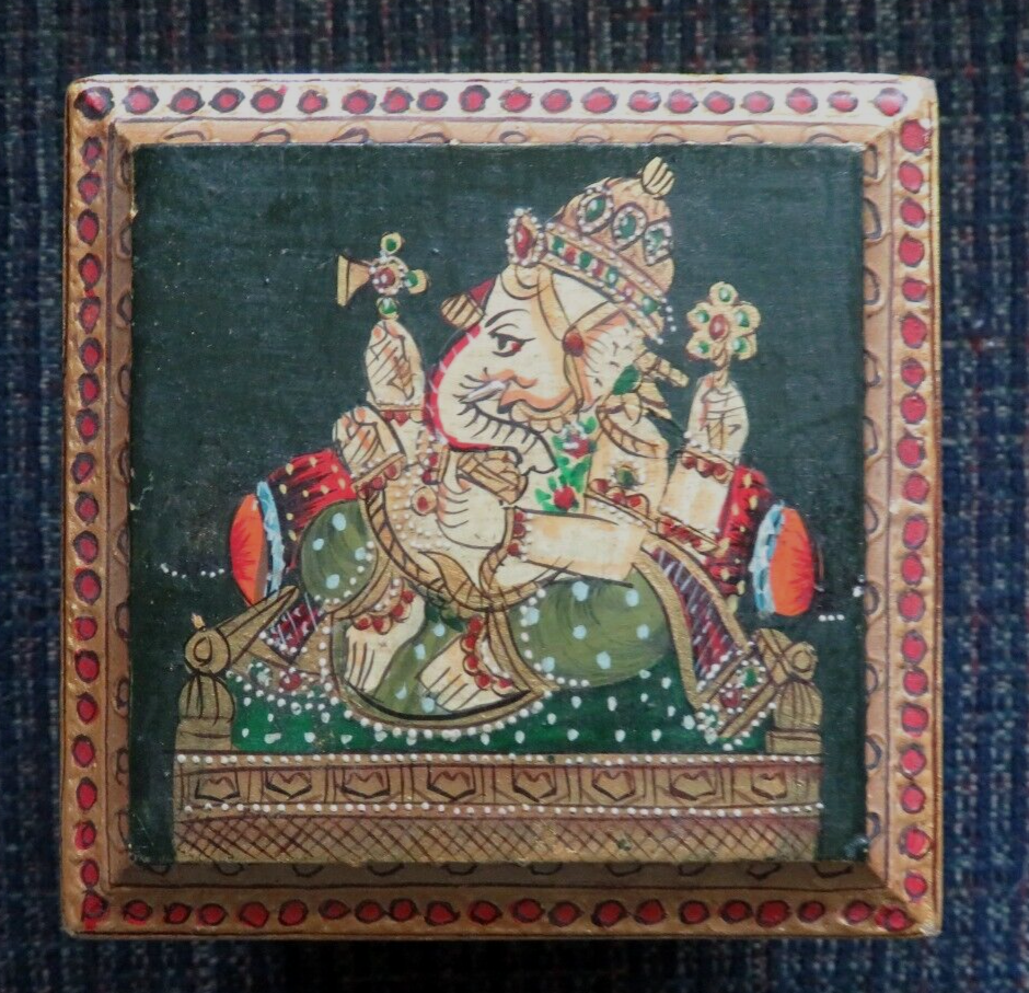 Lord Ganesha Playing Veena Small Heavy 4" Wooden Hinged Box ~ Hindu ...