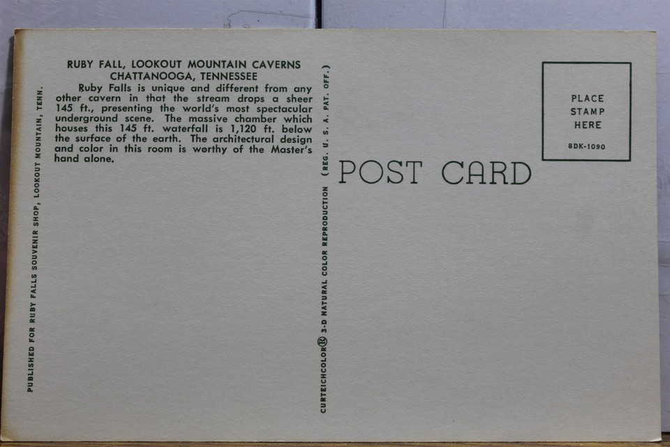 Tennessee TN Chattanooga Lookout Mountain Caverns Ruby Falls Postcard ...