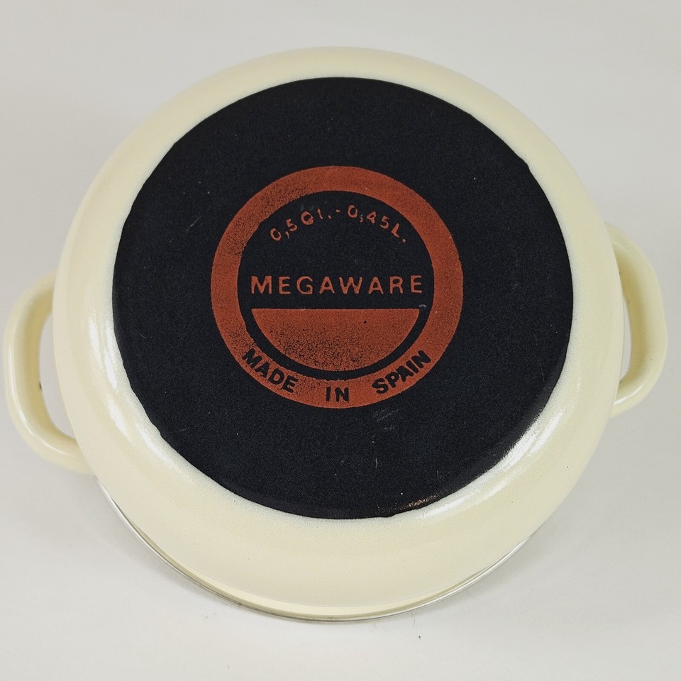 Megaware Mini Cooking Pot .5 qt With Lid Handles Ivory Enamelware Made ...
