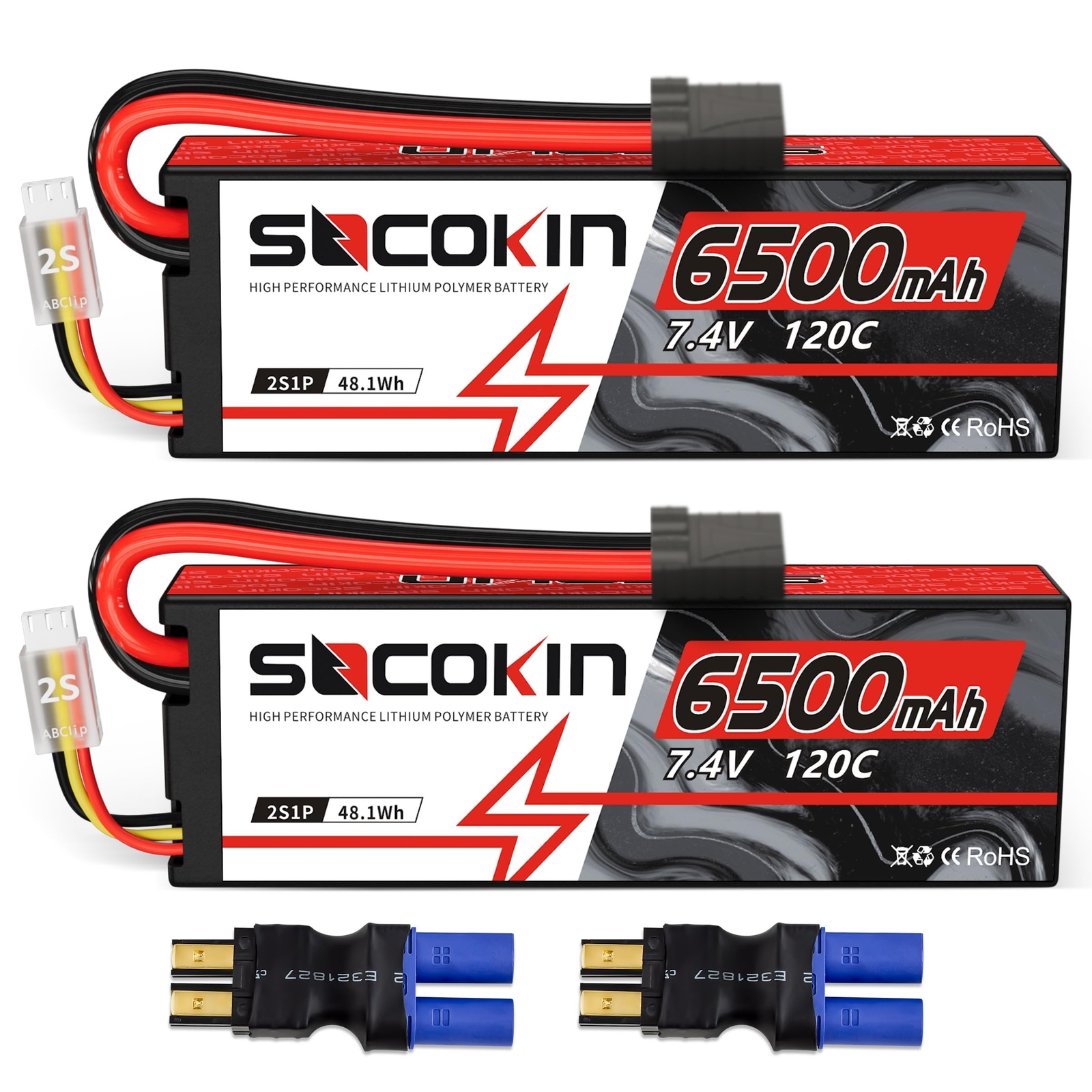 2S Lipo Battery 7.4V 6500mAh 120C RC Lipo Battery Hard Case with TR ...