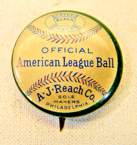 1910 Antique AJ Reach Official American League Baseball Pinback Button ...
