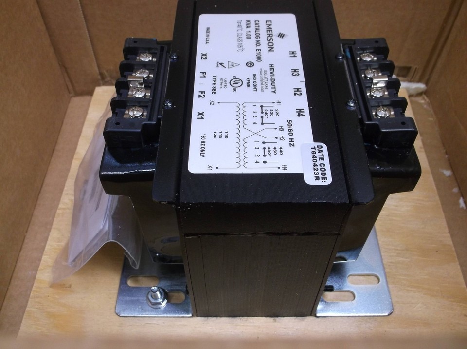 E1000 Emerson NEW In Box Transformer 1kVA 240/480V Primary, 110/120V ...