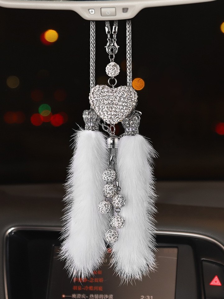 Car Rearview Mirror Pendant Metal Pendant Car Heart Shaped Pendant Fur ...