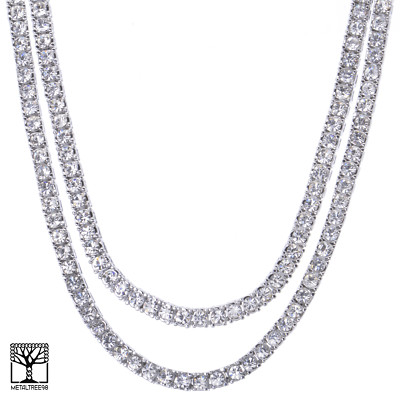Men's Women's 24" / 26" Iced CZ Double Silver Plated Tennis Chain ...