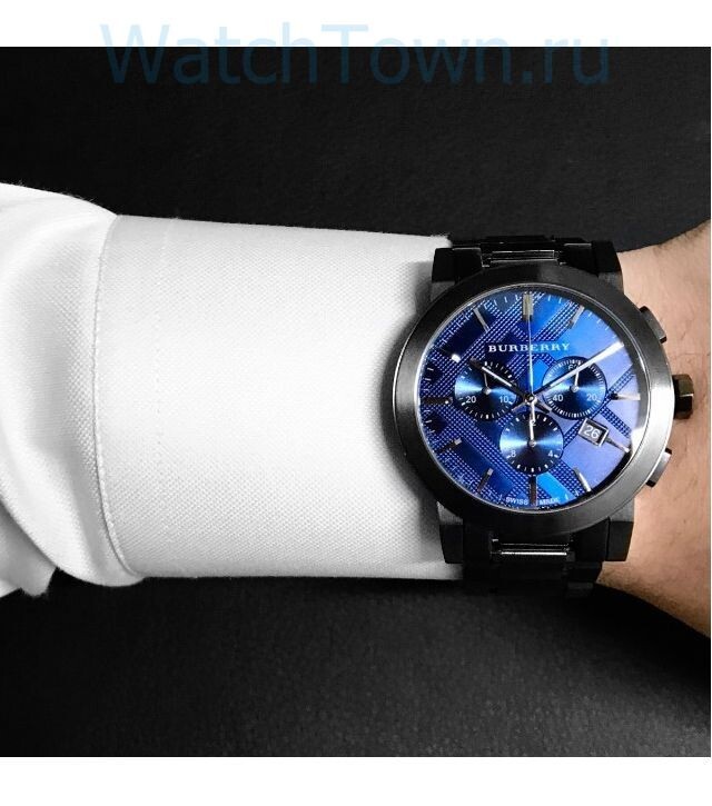 NEW BURBERRY MENS WATCH STAINLESS STEEL GUNMETAL TONE & BLUE DIAL ...