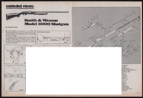 1981 SMITH & WESSON 3000 Shotgun Exploded View Parts List 2-pg Assembly ...