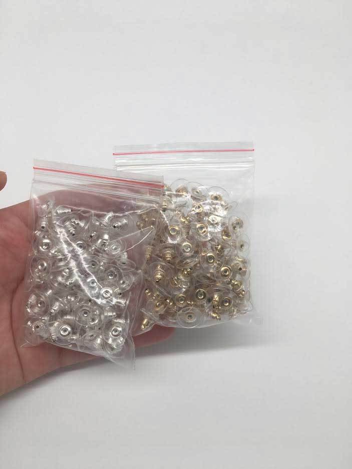 100 Earring Backs Posts Silver Golden Backings Stopper Ear Ring Jewelry ...