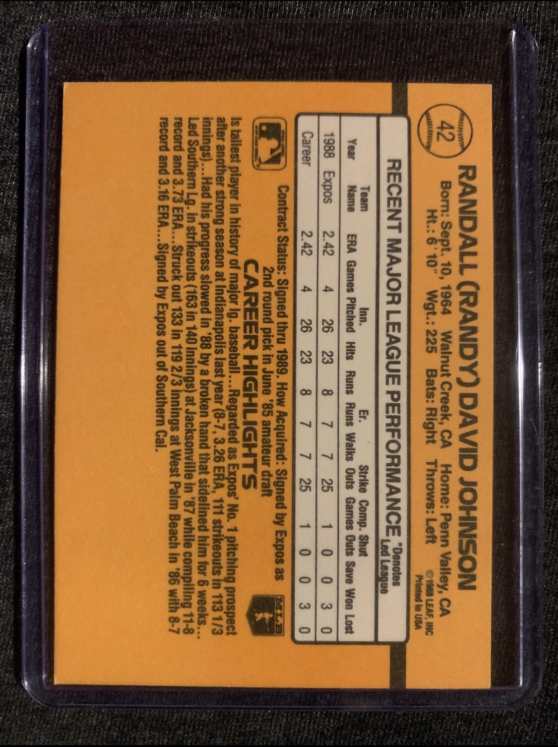 Randy Johnson 1989 Donruss: Double Error rookie card | eBay