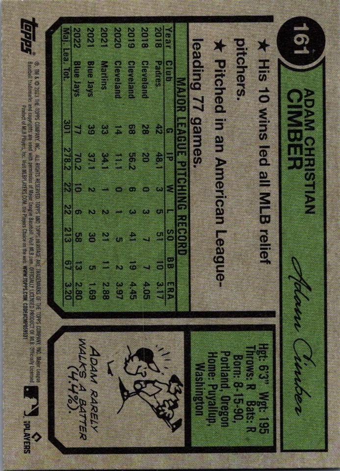 2023 Topps Heritage #161 Adam Cimber Toronto Blue Jays | eBay